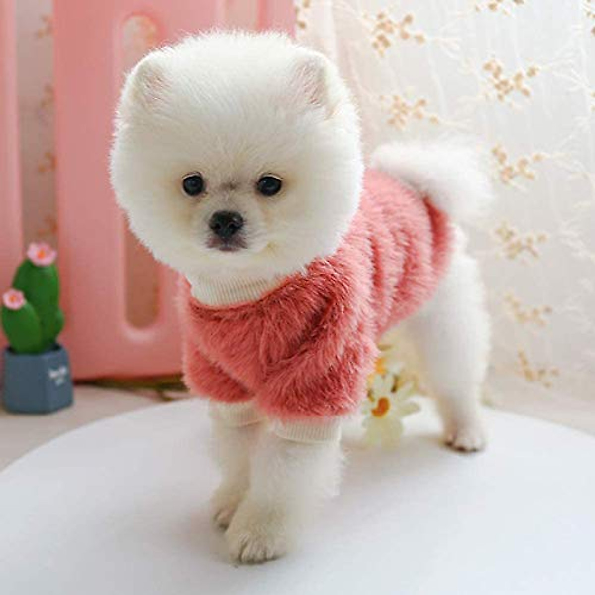 Pet Sweatshirt Doggie Hooded Style Plush Flowers Sweater for Round Dog Daisy Sweaters Girl Dogs Neck Small Pet Clothes Puppies Clothes for Girls (Pink, XS)