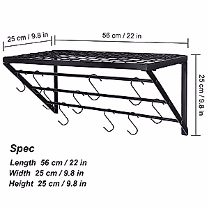 Clastyle 3 Tier Hanging Pot Rack for Kitchen Wall Mounted Pot and Pan Holder with 10 Hooks Stainless Steel Kitchenware Pot Saucepan Hanger, Matte Black