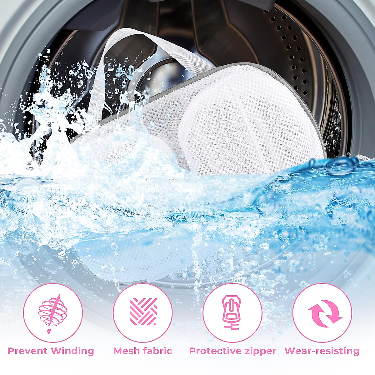 Bra Wash Bags for Laundry, Large Lingerie Underwear Brassiere Bag Set for Washing Machine With Zipper for Women Laundry Storage Washing Delicates (A to C Cups)