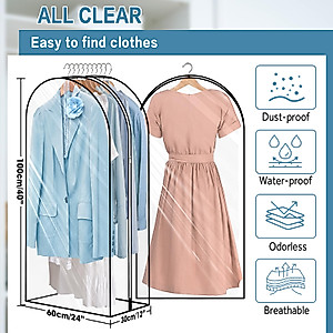 PADOLU 12" Gusseted All Clear Garment Bags for Hanging Clothes Storage 40" Dress Bags for Storage of Coats Sweater, Jacket,Dresses(3 Packs)…