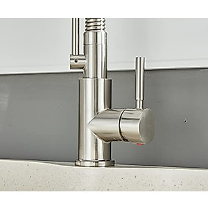 Friho Lead-Free Commercial Brushed Nickel Stainless Steel Single Handle Single Lever Pull Out Pull Down Sprayer Spring Bar Sink Kitchen Sink Faucet, Brushed Nickel Kitchen Faucets