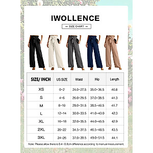 IWOLLENCE Women's Wide Leg Pants with Pockets High Waist Adjustable Knot Loose Casual Trousers Business Work Casual Pants Black Large