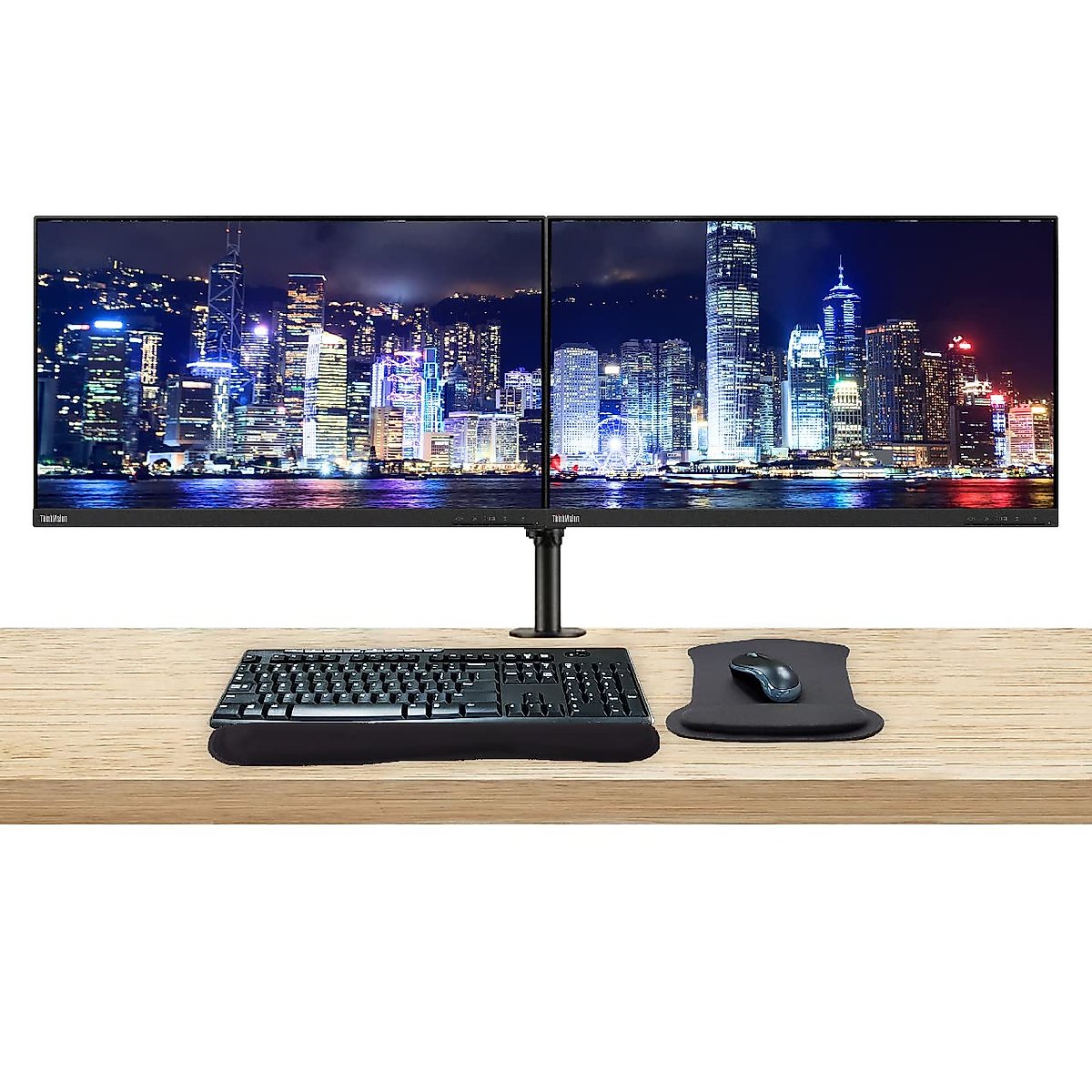 Lenovo ThinkVision S24e-20 23.8" Full HD WLED LCD Monitor 2-Pack Bundle with 1920 x 1080, Vertical Alignment, HDMI-VGA, Raven Black, MK270 Wireless Keyboard and Mouse, Gel Pads, Dual Monitor Stand