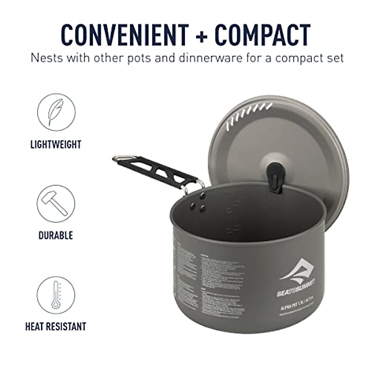 Sea to Summit Alpha Lightweight Aluminum Camping Cook Pot, 1.9-Liter