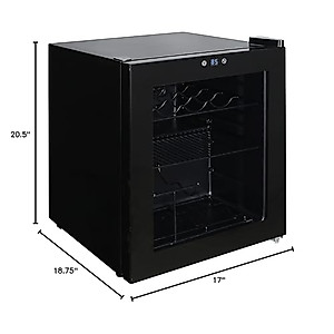Avanti WBC16Z1B-IS Beverage Cooler Refrigerator 15 Wine Bottle/60 Can Capacity, Glass Door, 17-Inch Wide Freestanding, Adjustable Thermostat Control, 1.6-Cubic Feet, Black
