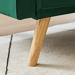 Verfur Button Tufted Futon Sofa Bed,Fabric Upholstered Convertible Loveseat Couch,Soft Small Sofa & Couches for Compact Living Space Sofabed, Green w/ 4 Wooden Legs and 1 Metal Legs