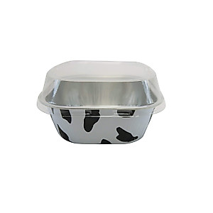 KitchenDance Disposable Dessert Pan Set with Lids - 4x4 inch Square Cake Baking Pans for Hotels, Restaurants - Heavy Duty Aluminum Foil for Baking, Storing, and Preparing Food, ALU6P (50, Cow Print)