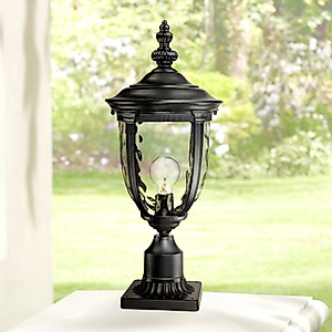 John Timberland Bellagio 21 1/4" High Country Traditional Outdoor Post Light Fixture Pole Porch House Exterior Lantern Weatherproof Texturized Black Finish Metal Clear Glass Shade Outside Front Door