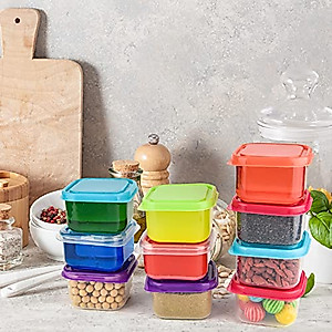 12 Pack Salad Dressing Container To Go Small Reusable Plastic Freezer Food Storage Container Jars with Lids 3.38 oz/100 ml Colorful Salad Dressing Container Mini Meal Prep Sauce Cups Freezer & Dishwasher Safe(3.38, Square, 12, PFC002)