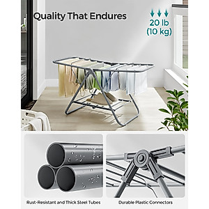 SONGMICS Small Clothes Drying Rack, Foldable 2-Level Laundry Drying Rack, Space-Saving, for Small Clothes, Towels, Bathroom, Balcony, 17.3 x 39.8 x 19.7 Inches, Dove Gray ULLR504G01