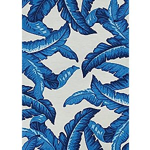 Couristan Covington Palm Leaves Indoor/ Outdoor Area Rug, 5'6" x 8', Blue-Ivory
