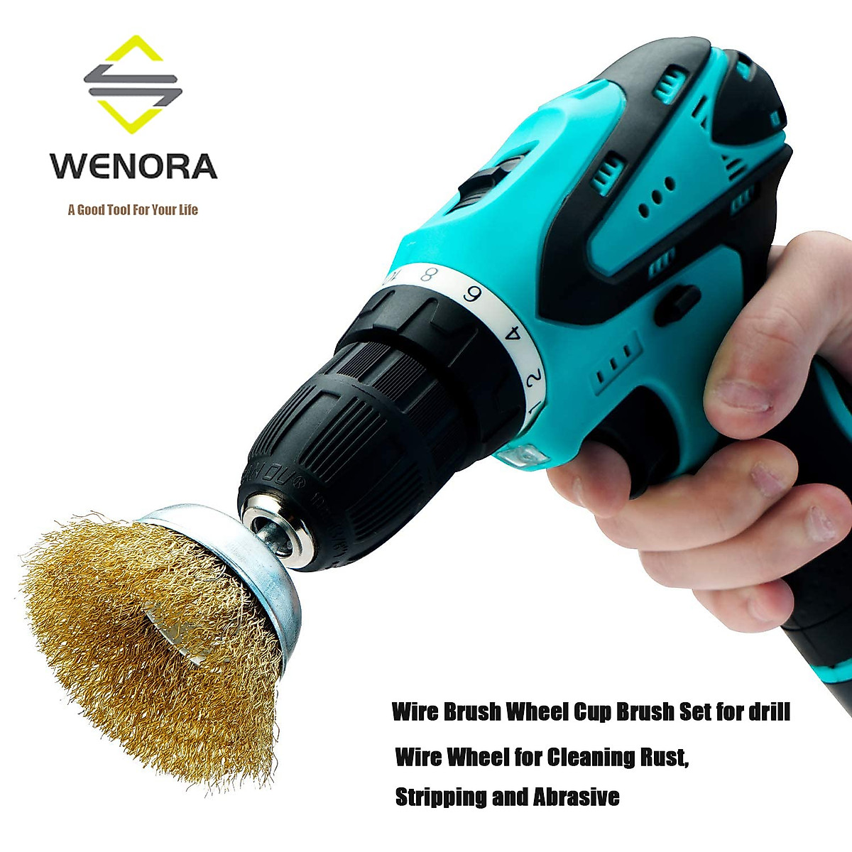 WENORA Brass Wire Brush for Drill Set 9 Pack, Brass Wire Wheel for Drill 1/4 Inch Hex Shank, Wire Cup Brush for Drill ,Coarse Brass Coated Crimped Wire Brush Drill Attachments