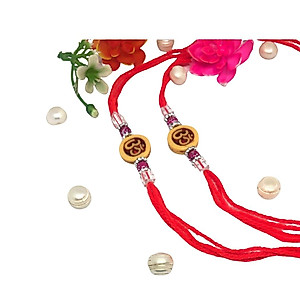 JAGMOR Om Written Pendant & Pink Beads Rakhi for Brother, Handmade Rakhi, Rakhee Bracelet for Brother, Rakhi for Bhai, Rakhi Bracelet for Sister, Bhaiya Bhabhi Rakhi, Indian Rakhi, Set of 2 rakhi