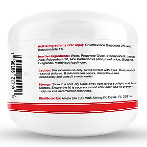 Amate Medicated Dog Wipes for Ear Skin & Coat - Pet Wipes for Dogs & Cats - 2.5” Small Wipes - Relieve Skin Issues, Hot Spots & Irritation - Pack of 50