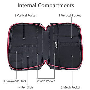 QTKJ Black Bible Covers for Women with Carrying Handle, Book Cover Case with Zipper Pocket Bible Cover for Mom Ladies Teens Girls, Red and White Floral Pattern