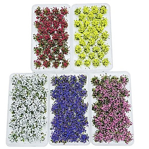 Woohome 32 PCS Static Grass Tuft Model Grass Tufts Railway Artificial Grass Red Bushy Tuft Flower Cluster Vegetation Groups for DIY Architecture Building Model Train Landscape Railroad Scenery