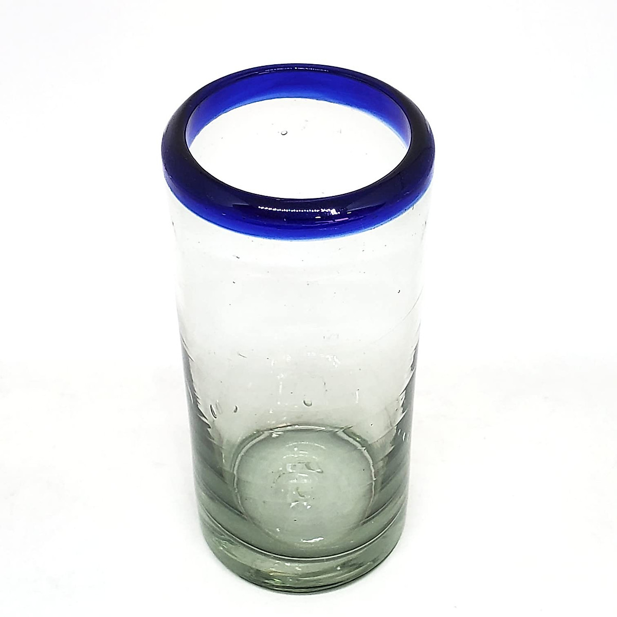 MexHandcraft Cobalt Blue Rim 14 oz Highball Glasses (set of 6), Recycled Glass, Lead-free, Toxin-Free (Highball)