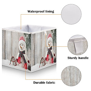 Kigai Christmas Snowman Cube Storage Bins - 11x11x11 in Large Foldable Cubes Organizer Storage Basket for Home Office, Nursery, Shelf, Closet