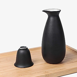 Bgbg Ceramic Sake Set with Warmer Pot Bamboo Tray-Traditional Japanese Pottery Hot Saki Set 11-Piece including 1 Sake Pot,6 Sake Cups，1 Warming Mug，1 Candle Stove, 1 Candle Tea Light Holder and 1 Tray