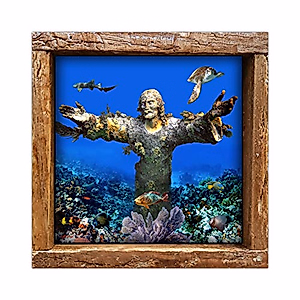 Christ of The Abyss | in Key Largo Florida Underwater Photo Print on a 4.25 x 4.25 Glossy Ceramic Tile Framed in Lobster Trap Frame