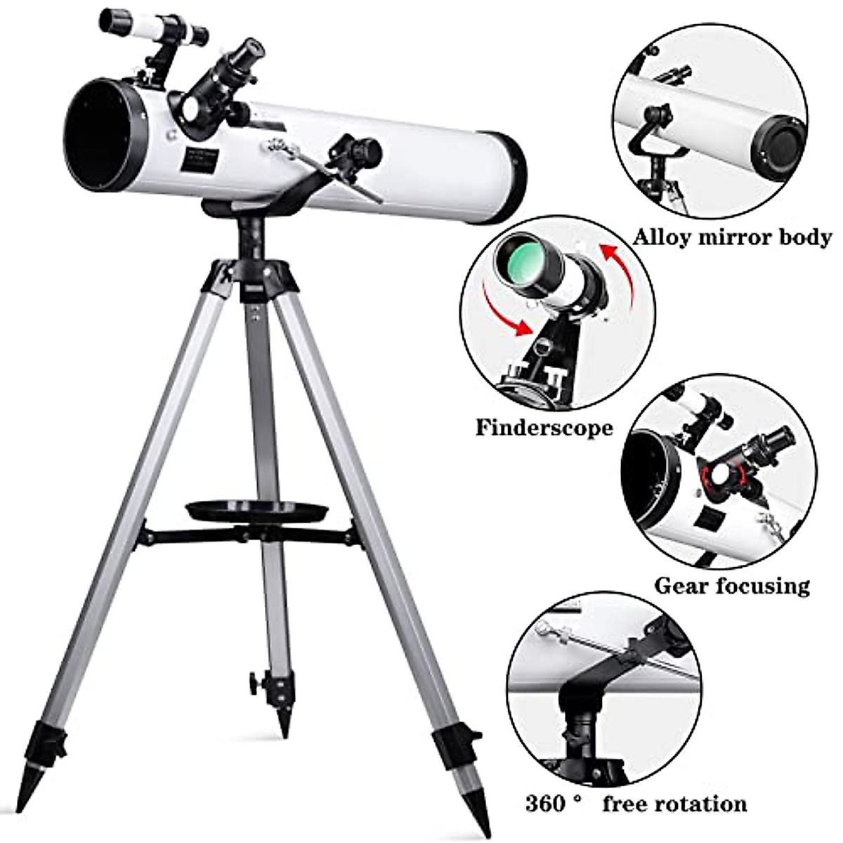 WUEURU Reflector Telescope, 76mm Aperture 700mm AZ Mount Portable Astronomy Refractor Telescope, (35X-525X) Multi-Coated High Transmission Telescope & Adjustable Tripod, Smartphone Adapter