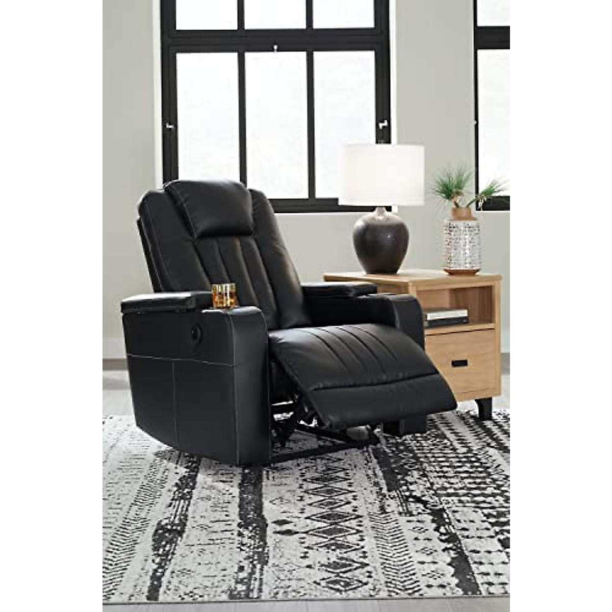 Signature Design by Ashley Center Point Urban Faux Leather Tufted Zero Wall Recliner, Black