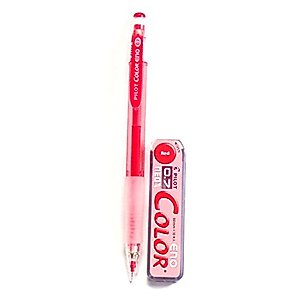 Pilot Color Eno Red Set, 0.7mm Mechanical Pencil + Mechanical Pencil Lead 0.7mm, Red, 10 Leads(Japan Import)