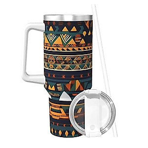 HULIBIN African Ethnic Pattern Print Double Deck Stainless Steel Travel Coffee Cup With Lid 40 Oz Ice Bully Cup