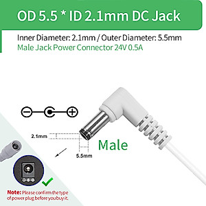 Secckuty DC 24V 500mA 0.5A Power Supply Adapter for Room Humidifier and Oil Diffuser, Replacement Power Adatper for Air purifiers,5.5 * 2.1mm Tip 5.9FT/1.8M Power Cord,UL Listed