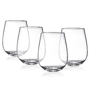 MEKBOK Premium Unbreakable Stemless Wine Glasses Set By Shatterproof Reusable Plastic Wine Cups - Looks like Real Glass - 15oz Perfect For Parties & Entertaining Guests - 4 Piece set