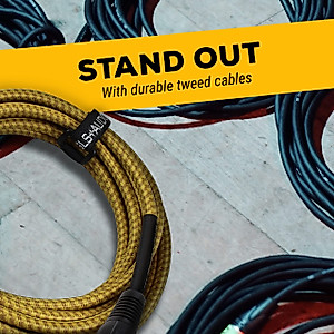 GLS Audio 15 Foot Mic Cable balanced XLR patch Cords XLR male to XLR Female 15 FT microphone Cables Brown Yellow Tweed Cloth Jacket - 15 Feet Mike P