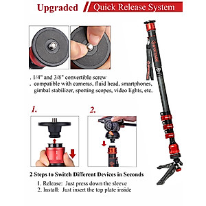 IFOOTAGE Cobra 3 Monopod C180F-P with K5S Fluid Head, Professional Portable Travel Monopod Kit for Canon Nikon Sony Olympus Panasonic DSLR Camera