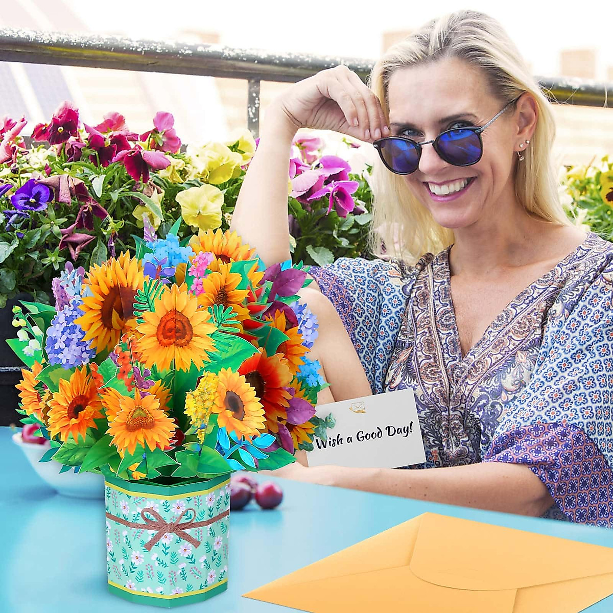 4Pack Paper Flower Pop Up Cards, Flower Bouquet Card Popup 3D Greeting Cards for Mother's Day, Graduation, Anniversary, Birthday, Congratulations, Get Well, Home Decor, with Envelope and Note