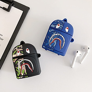 Compatible with Airpods Case 1&2 Shark Bag, Protective Silicone Cartoon 3D Shark Bag Cover for Airpod Case, Cute Kawaii Fashion Funny Boys Girls Kids Teens Women Cases for Airpods (Blue Shark Bag)