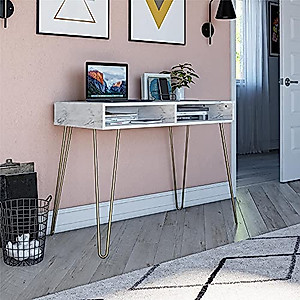 Novogratz Athena Computer Desk with Storage, White Marble