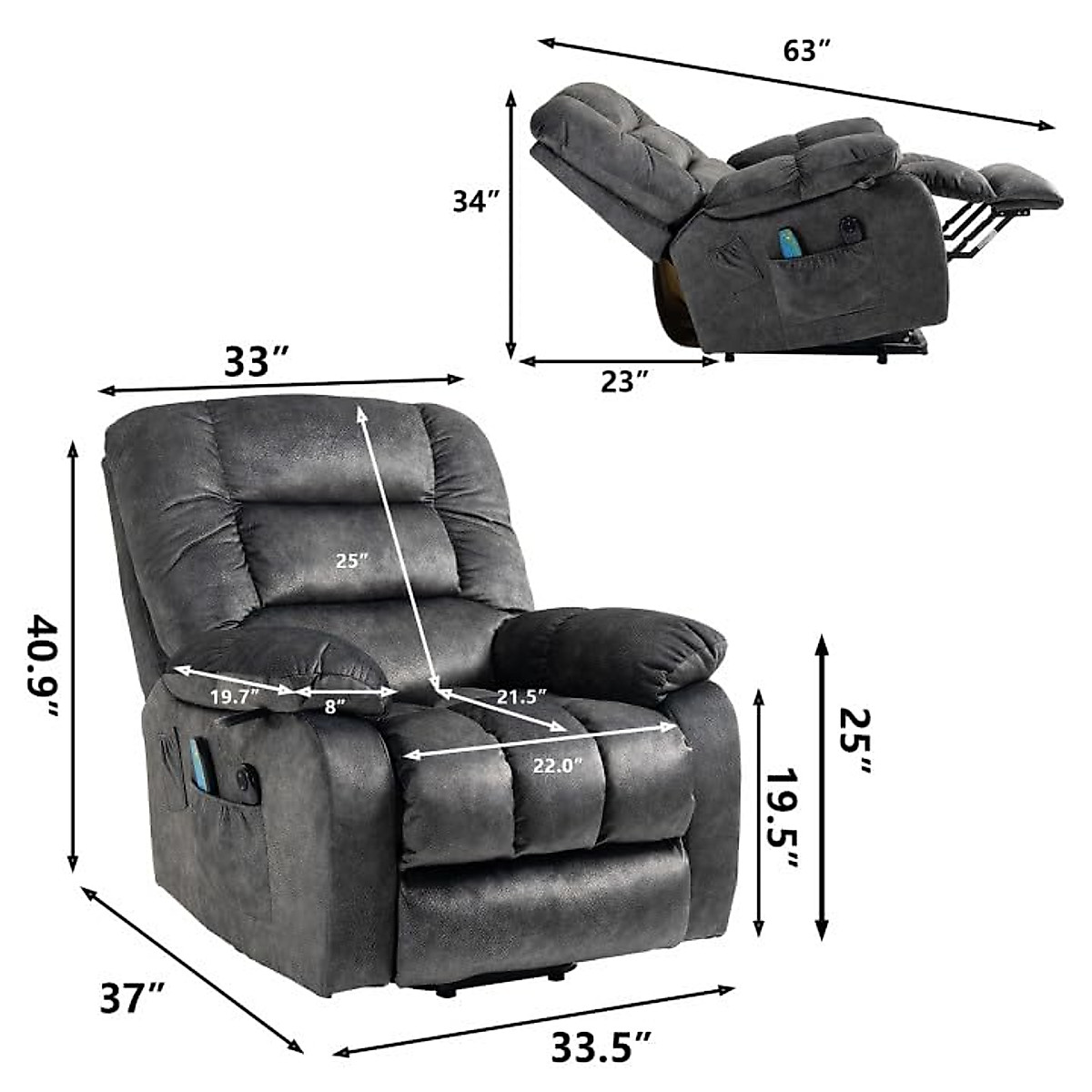 TARTOP Lift Relax Sofa Chair Livingroom Furniture Living Room Power Electric Reclining for Elderly,Beacon Grey