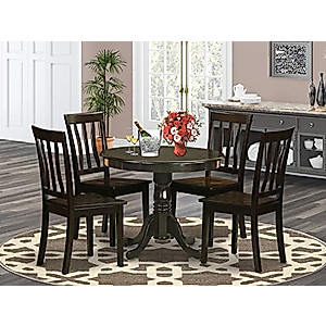 East West Furniture Antique 5 Piece Dinette Set for 4 Includes a Round Kitchen Table with Pedestal and 4 Dining Chairs, 36x36 Inch, Cappuccino