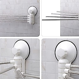 Yulhao Powerful Suction Cup Stainless Steel Towel Bar, Rotating Rack Bathroom Kitchen Polishing Rack, 4 Swing Arm Wall Mount
