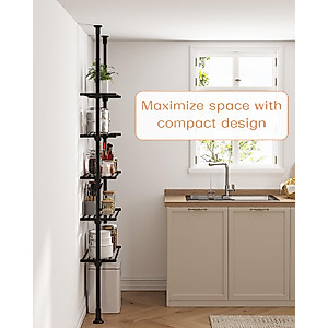 ALLZONE 5-Tier Metal Storage Shelves Organizer, Adjustable Width and Height, Shelving Units and Storage with Tension Mount, Versatile for Kitchen Shelves, Closet Shelves, Laundry Room Shelves, Black