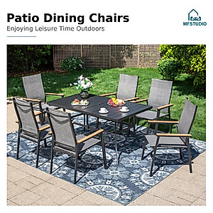 MFSTUDIO Outdoor Patio Dining Chairs, 2 PCS Aluminum Patio Dining Sling Chair, Patio Chairs with Wood-Like Armrest & Wider Seat for Deck Backyard Garden, Grey