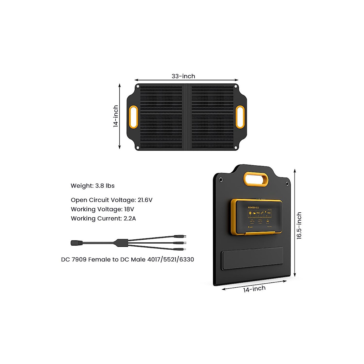 Powerness 40 Watt 18V Portable Solar Panel Solar Charger with LCD Digital Window, Foldable Solar Panel for Power Station, USB-C&USB-A Output for Phones, Ipad, Laptop, Hiking, RV, Camping, Outdoors