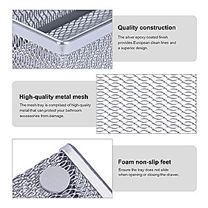 WuGeShop Expandable Kitchen Drawer Organizer, Large Silverware Organizer, Adjustable Mesh Utensils Cutlery Tray with Anti-slip Mat (7+2 Compartment, Silver)