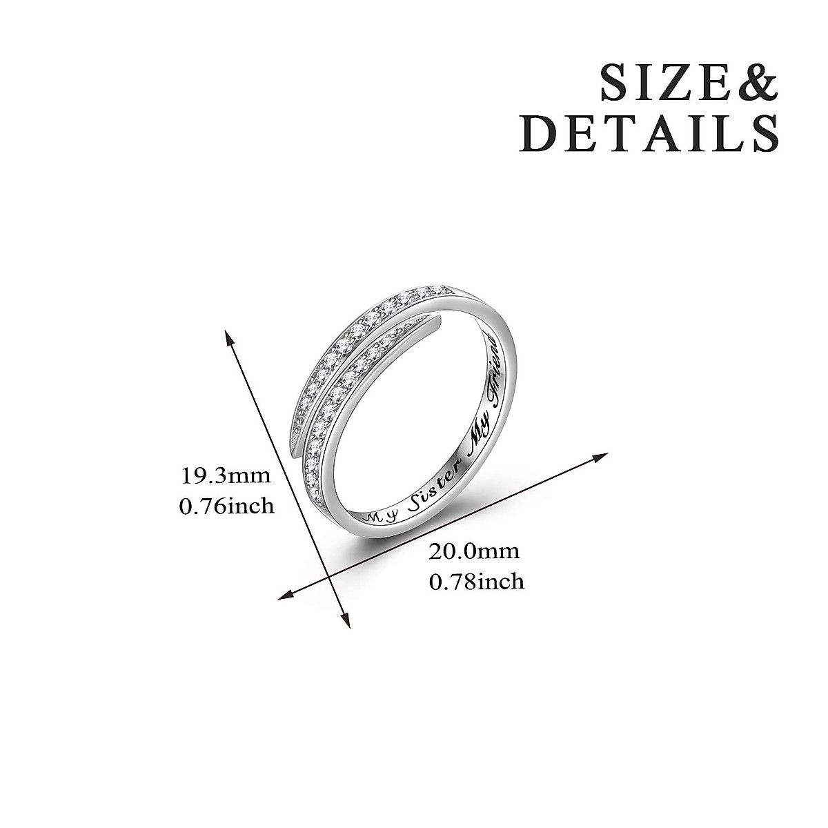 AXELUNA 925 Sterling Silver Sister Ring Adjustable My Sister My Friend Jewelry Gifts for Women