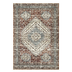 RUGSREAL Washable Area Rug 5x7, Ultra-Thin Antique Collection Area Rug, Stain Resistant Rugs for Living Room Bedroom, Distressed Washable Rug(Brown, 5'x7')