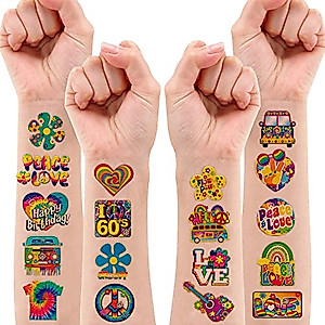 8 Sheets (96PCS) 60s Temporary Tattoos Theme Tie Dye Hippie Birthday Party Decorations Favors Supplies Stickers For Adults Kids Gifts Classroom School Prizes Rewards