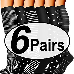 Double Couple 6 Pairs Compression Socks Women Men 20-30 mmHg Knee High Compression Stockings for Athletic Flight Travel Nurses Pregnancy