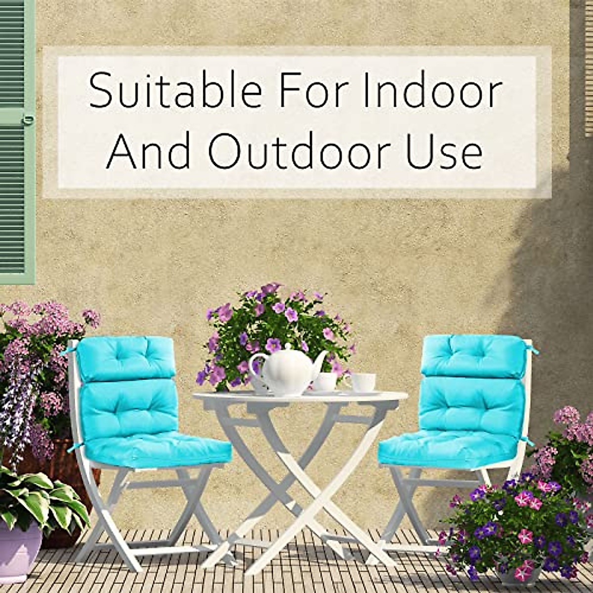 Geelin High Back Patio Chair Cushion Indoor Outdoor Seat Back Chair Cushions Tufted Patio Chair Cushions Waterproof Rocking Chair Pads All Weather Replacement Cushions for Outdoor Furniture (Blue, 4)