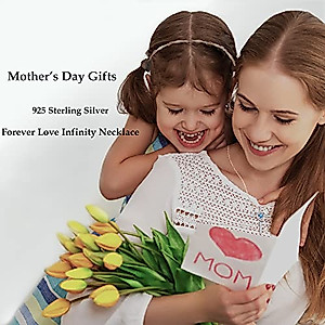 Blue Aquamarine Necklace for Mom Wife Birthday Gifts Sterling Silver Love Heart Infinity Pendant Necklace for Her