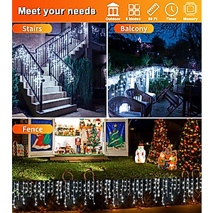 Christmas Lights Outdoor Decorations, 1040LED 100FT 8 Modes Curtain Fairy String Lights Decor with 240 Drops, Plug in Waterproof Timer Memory Function for Christmas Holiday Wedding Party (Cool White)