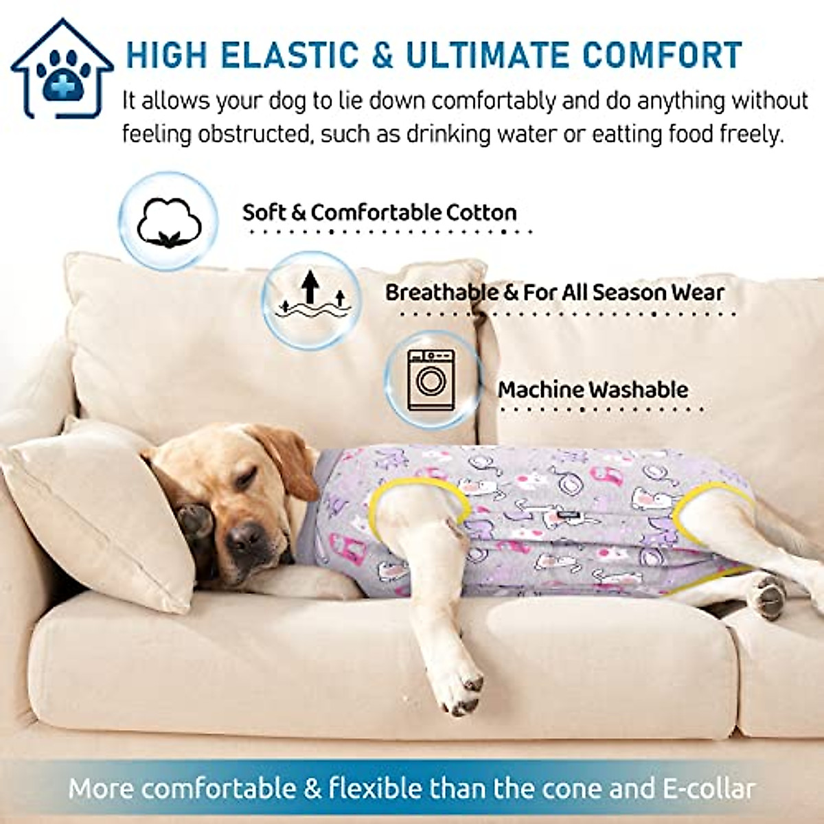 AOFITEE Dog Recovery Suit, Surgical Recovery Suit for Dog Female After Spay, Rabbit Pattern Dog Recovery Shirt for Abdominal Wounds, Anti Licking Dog Onesie Jumpsuit E-Collar Cone Alternative 3XL